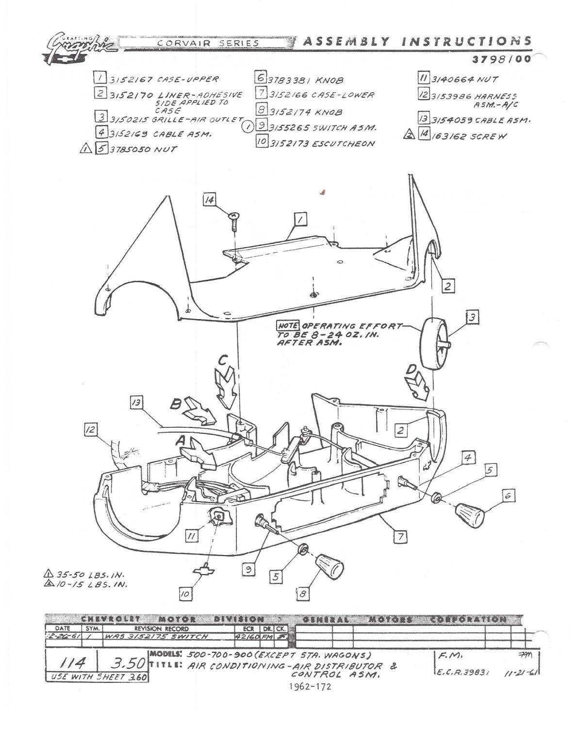 Early Model AC Evaporator Temp Control Switches – Stock Corvair Group